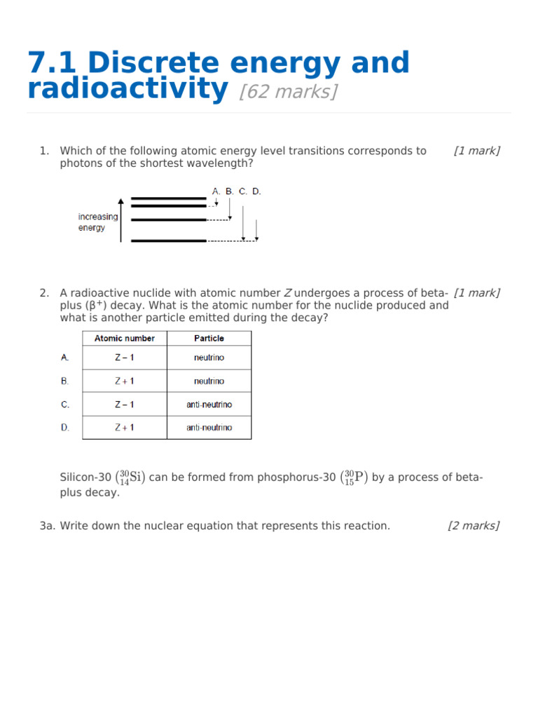 7.1 Discrete Energy and Radioactivity | PDF | Radioactive Decay | Atoms