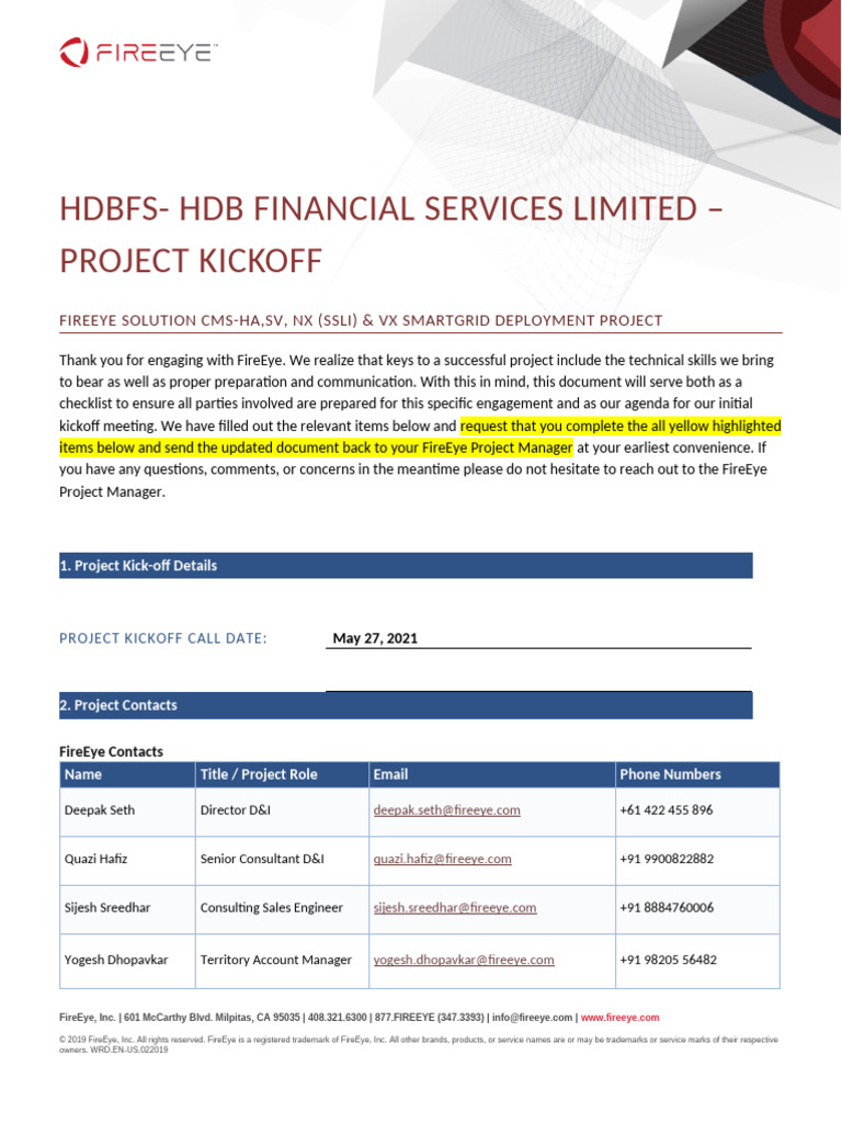 FireEye Deployment Kickoff Guide | PDF | Ip Address | Domain Name System