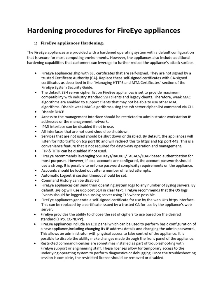 FireEye Hardening Procedures for FireEye Appliances | PDF | Computing | Computer Security