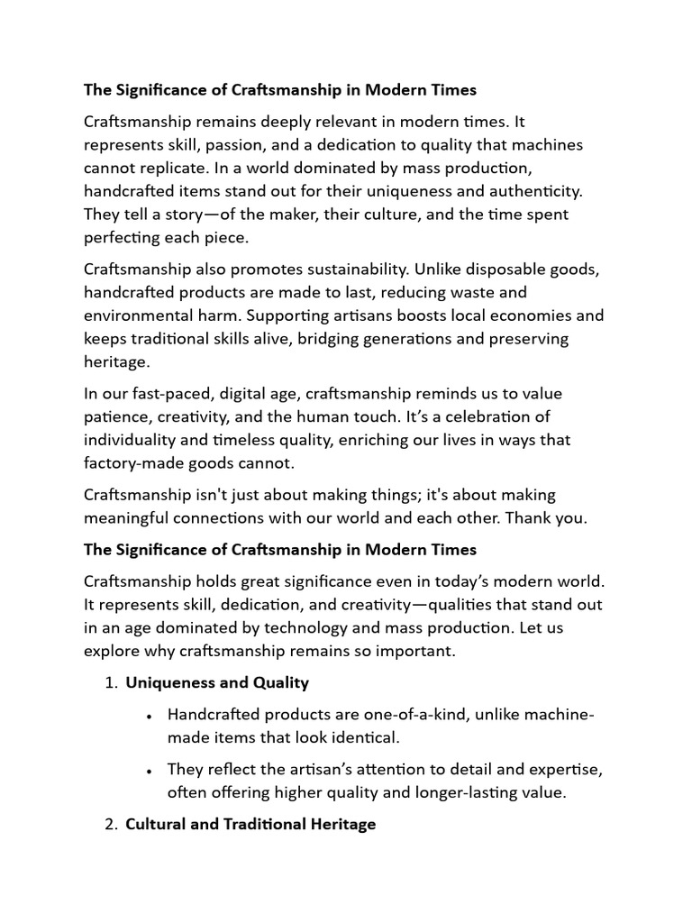 Importance of Craftsmanship Today | PDF | Sustainability | Artisan