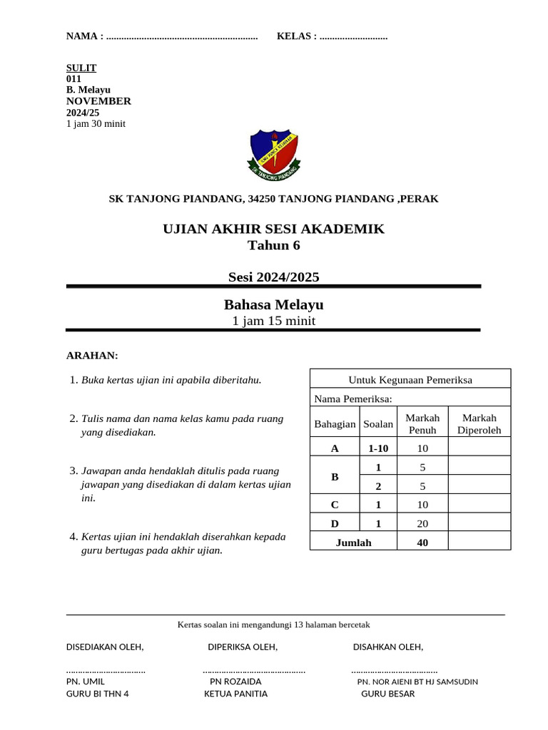 Cover Soalan Uasa 2024 | PDF
