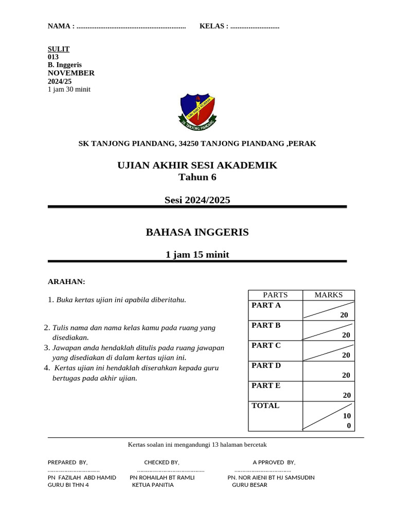 Cover Soalan Bi Uasa 2024 | PDF