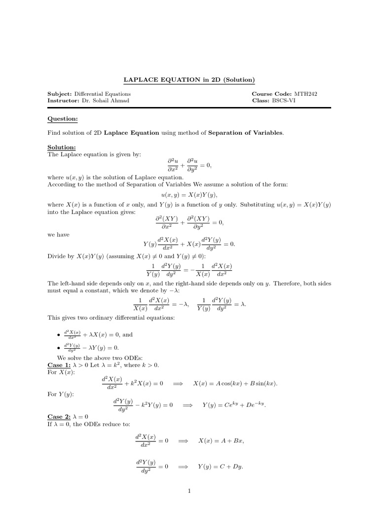 Laplace Equation Separation of Variables | PDF | Multivariable Calculus | Applied Mathematics
