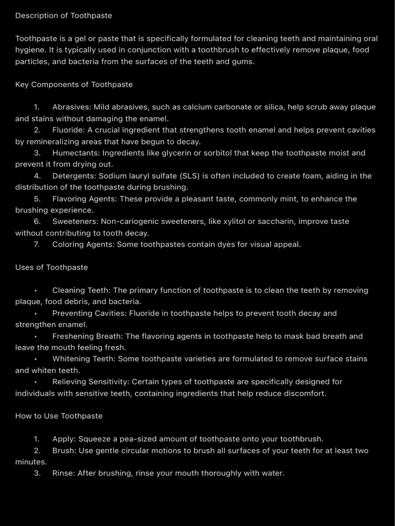 Description of Toothpaste | PDF