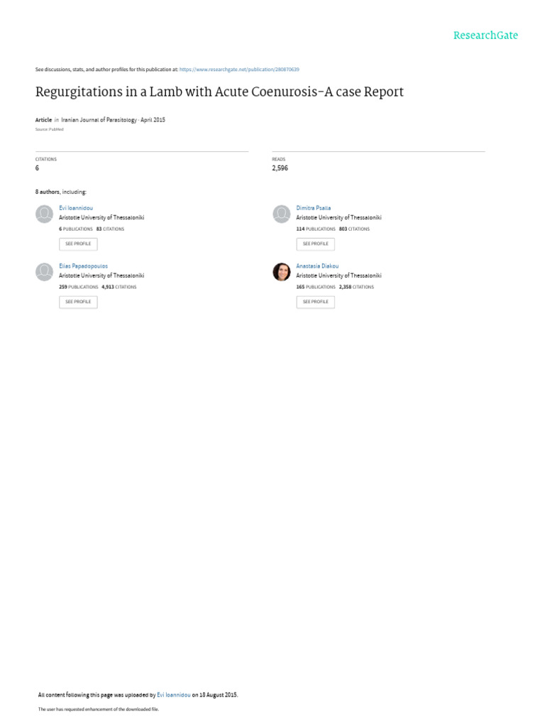 Regurgitations in A Lamb With Acute Coenurosis-A Case Report | PDF ...