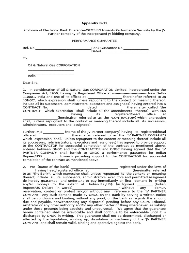 Vol I 16 Appendix B-19 - BG by JV Updated | PDF | Guarantee | Private Law