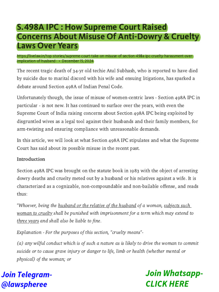 S 498A IPC How Supreme Court Raised Concerns About Misuse of Anti | PDF | Public Law | Common Law