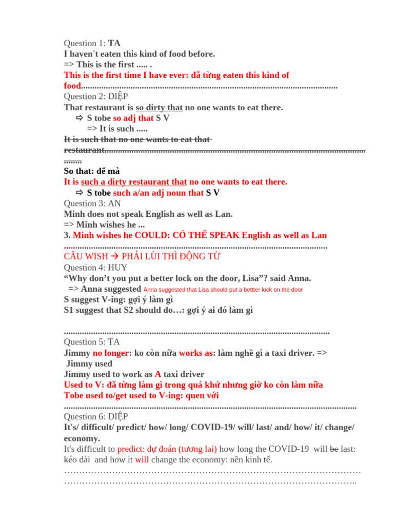 DẠNG BÀI VIẾT LẠI CÂU ÔN CLC | PDF