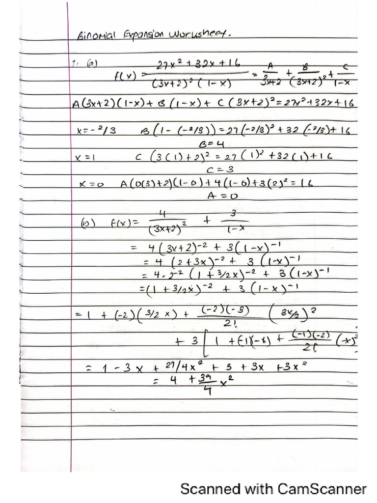 Binomial Expansion Worksheet | PDF