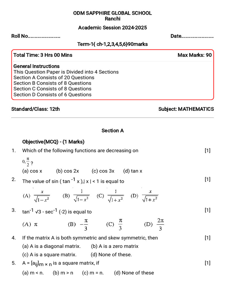 Term-1{ ch-1,2,3,4,5,6}90marks | PDF | Function (Mathematics) | Mathematical Concepts