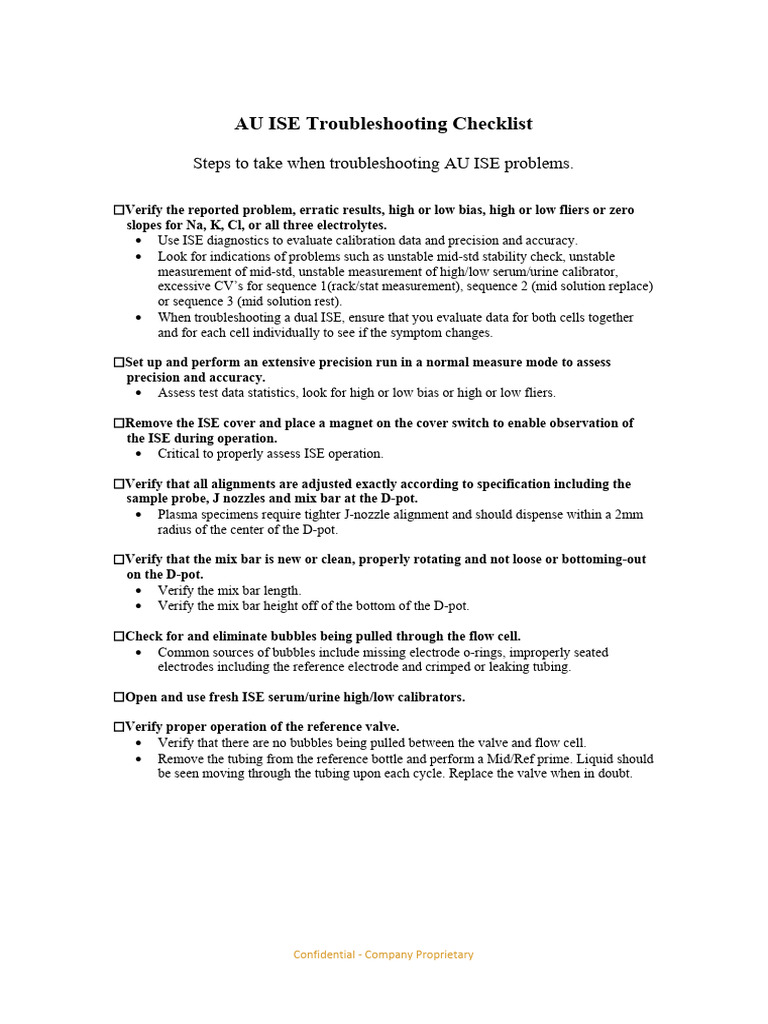 AU ISE Troubleshooting Checklist | PDF | Valve | Troubleshooting