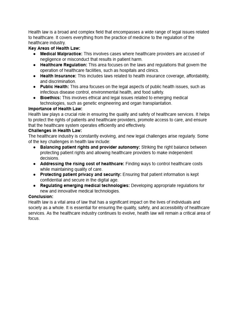 Overview of Health Law | PDF
