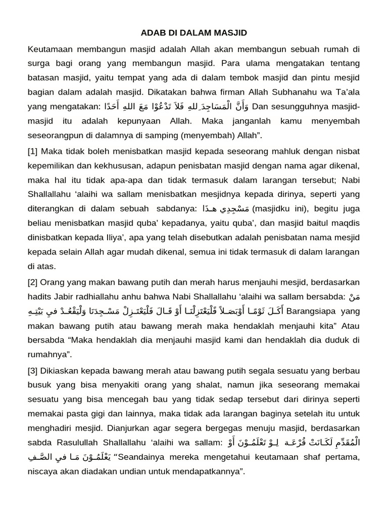 Adab dan Etika di Dalam Masjid | PDF