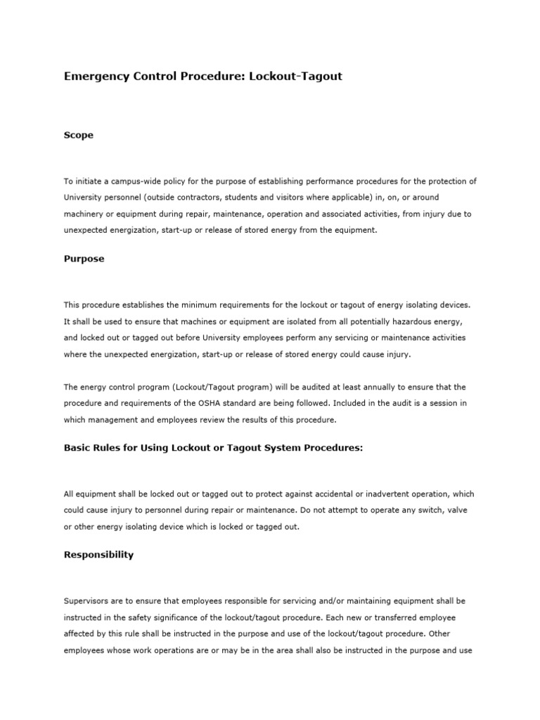Lockout-Tagout Safety Procedures Guide | PDF | Workplace | Safety