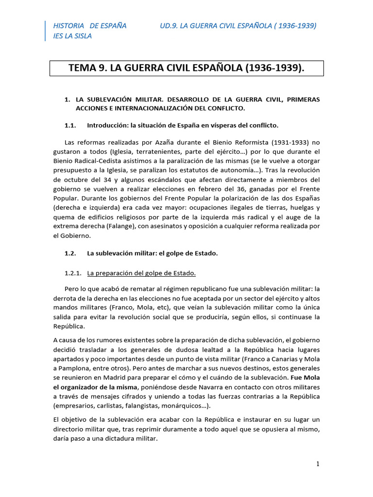 Guerra Civil Española: Causas y Desarrollo | PDF | guerra civil ...