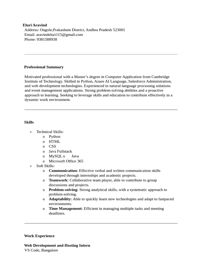 Aravind Resume 115[2 | PDF | Web Development | Software Engineering