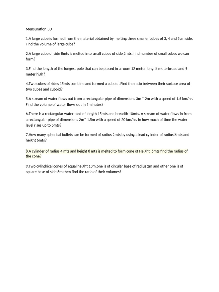 Mensuration 3D Problems | PDF
