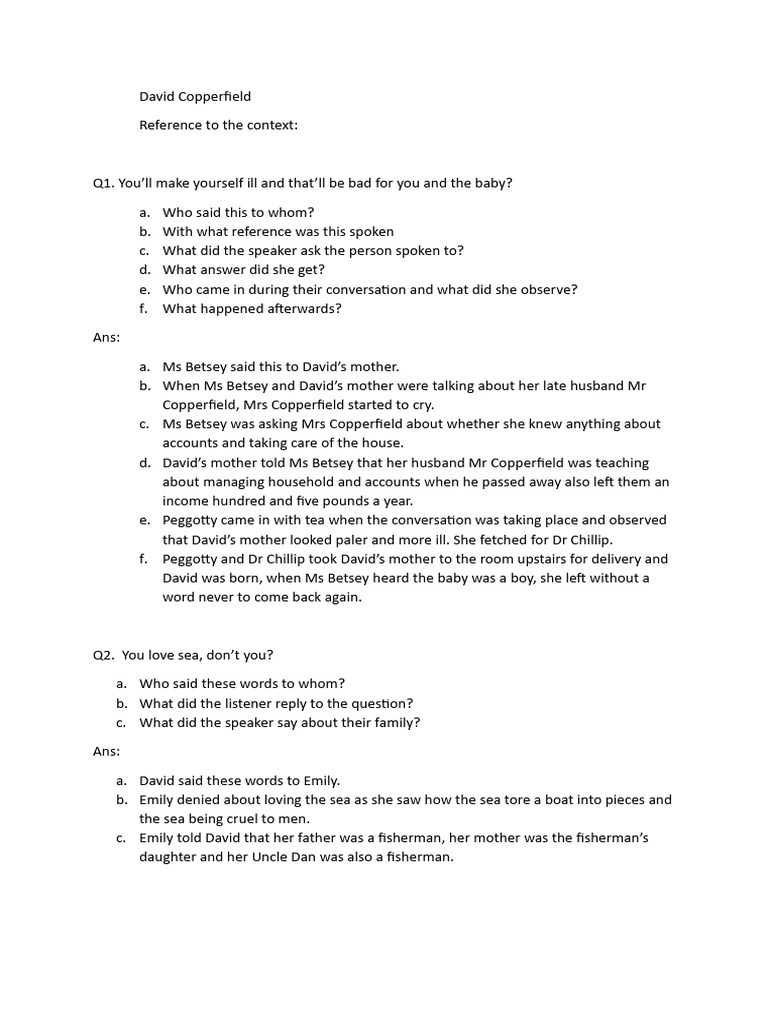 David Copperfield: Class 6 Q&A Guide | PDF | David Copperfield