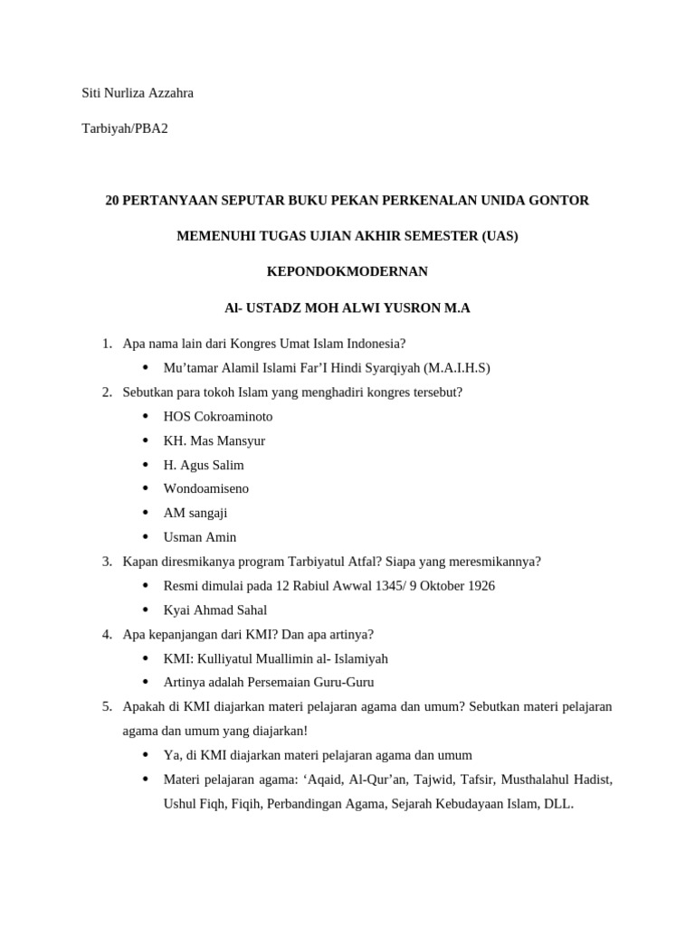 Pekan Perkenalan Unida Gontor | PDF