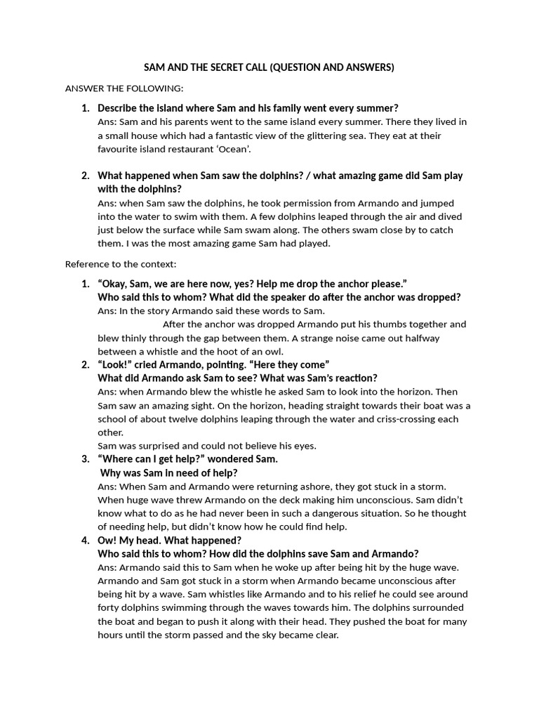 Sam and the secret call | PDF | Dolphin