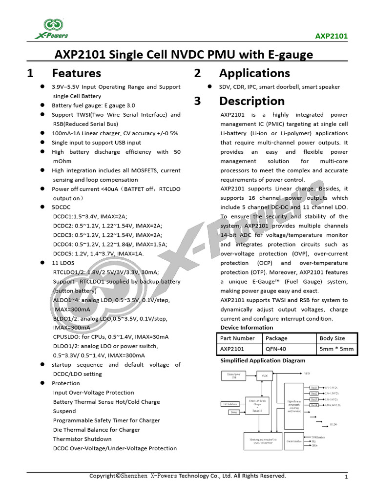 AXP2101 Datasheet V1.4 | PDF | Battery Charger | Computer Engineering
