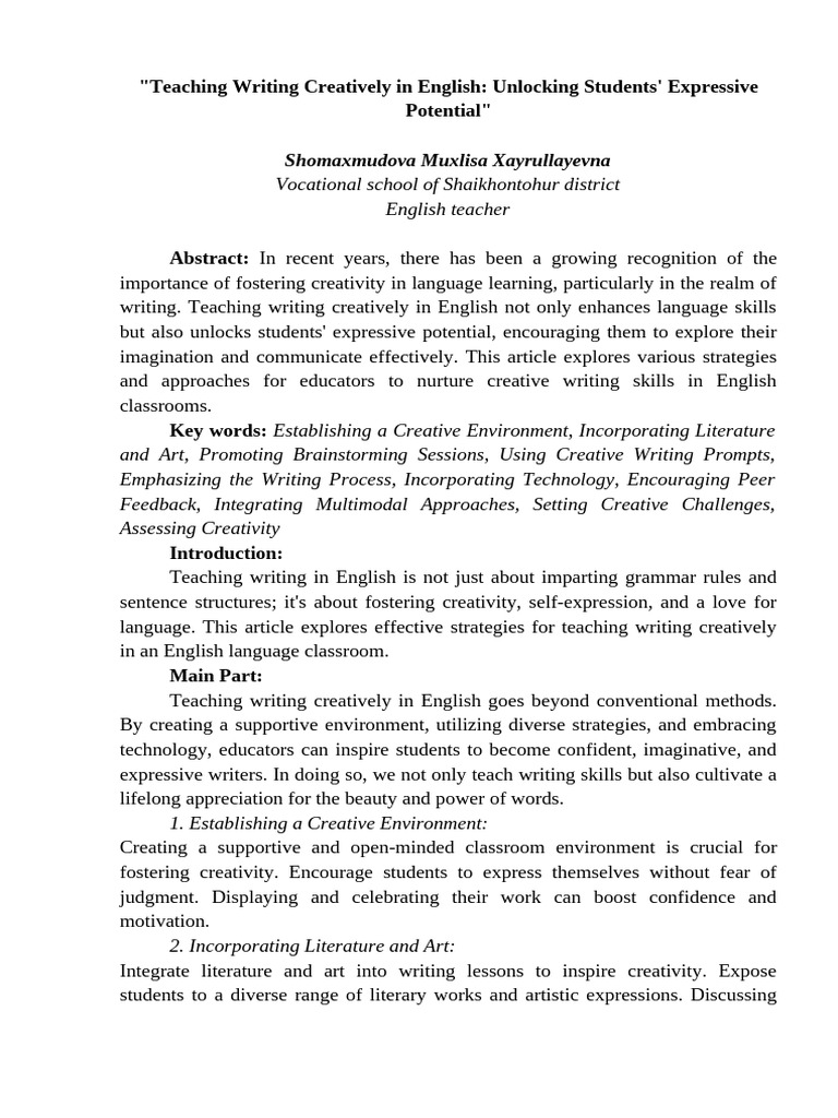 Creative Writing Strategies for Educators | PDF