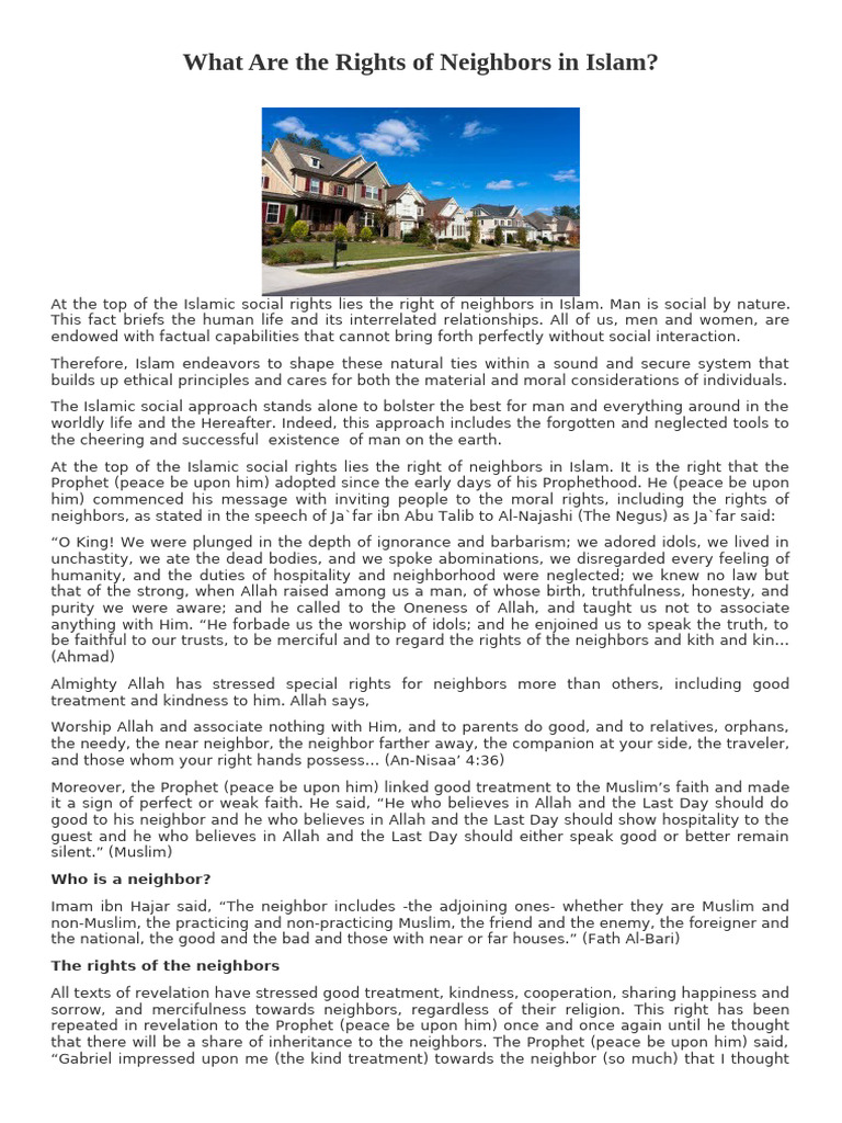 Rights of Neighbors in Islam - Handout | PDF | Muhammad | Abrahamic ...
