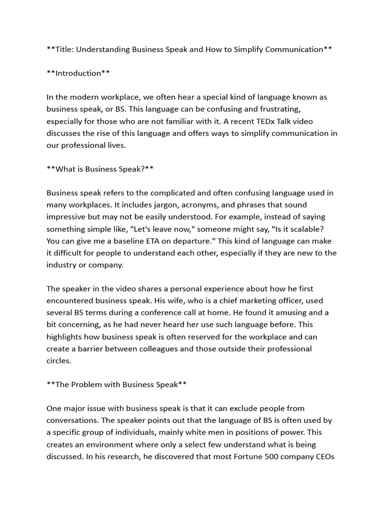 Understanding Business Speak and How to Simplify Communication | PDF ...