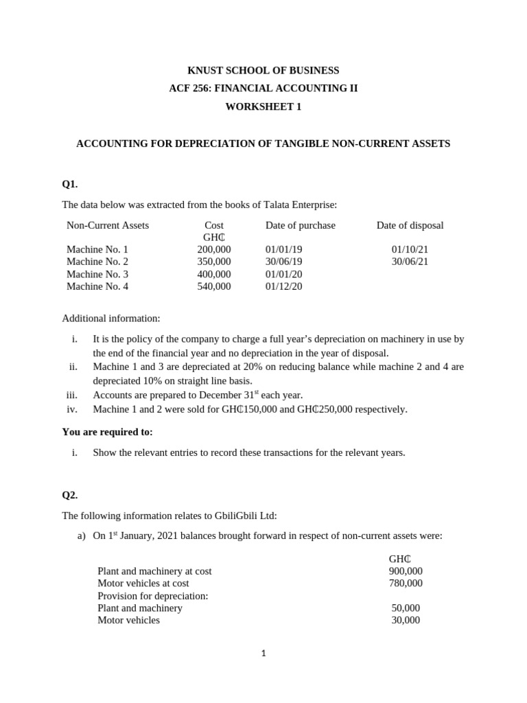 Practice Set 1 - Depreciation Accounting Q | PDF | Depreciation | Book Value