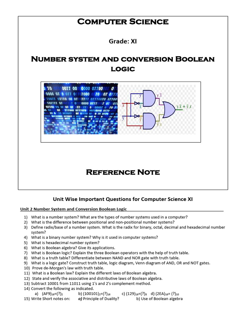 Unit 2 Number System and Conversion Boolean Logic 1 | PDF | Subtraction | Logic Gate