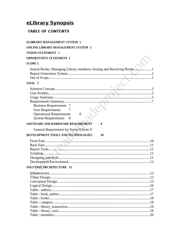 Elibrary Synopsis Toc | PDF | System | Conceptual Model