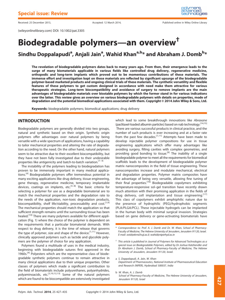 Biodegradable Polymer An Overview 2014 | PDF | Biopolymer | Polymers