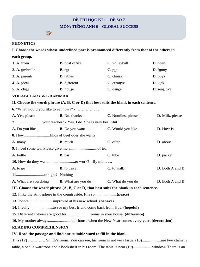 đề thi hki 1 - 7 | PDF