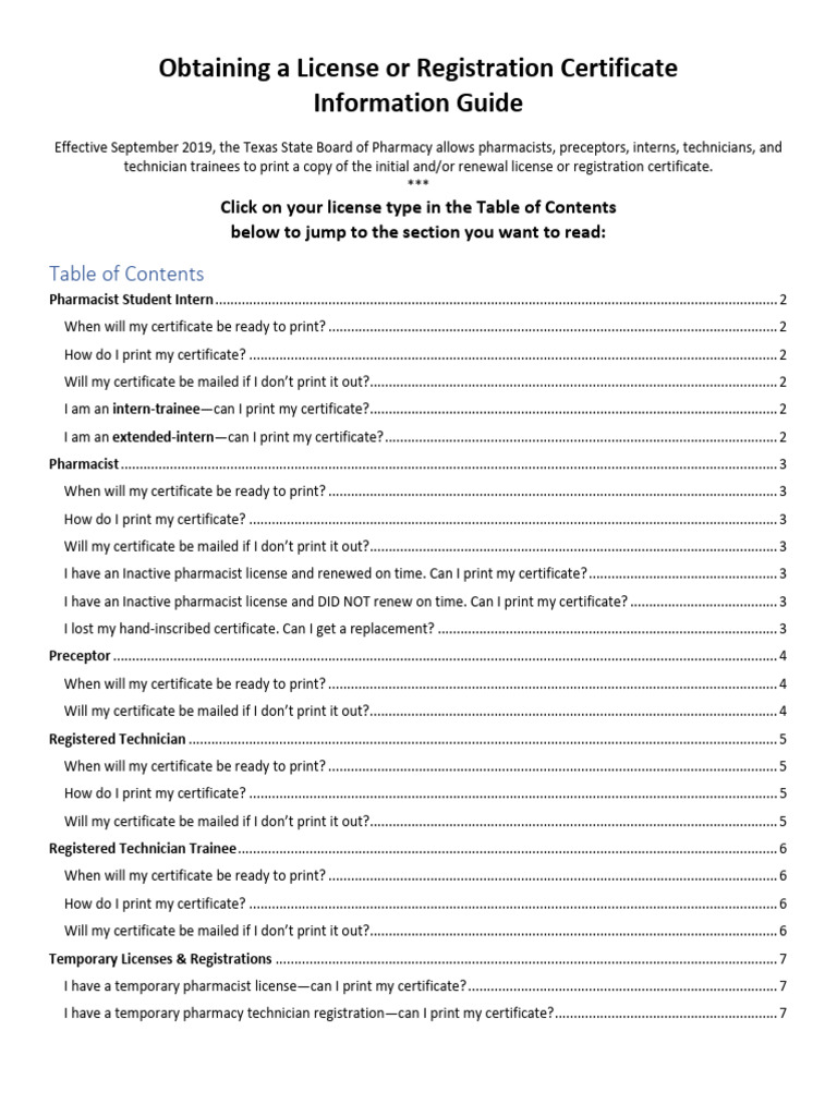 Texas Pharmacy License Printing Guide | PDF | Pharmacist | Pharmacy