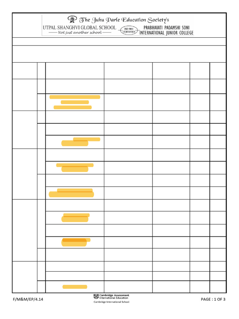 Cambridge Class 10 Pre Boards Examination Time Table 2024 2025 | PDF