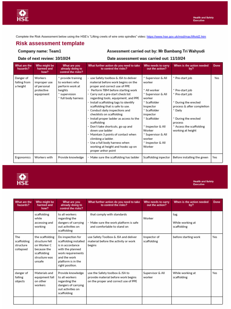 Element 3 Risk Assessment Activity | PDF | Scaffolding | Safety