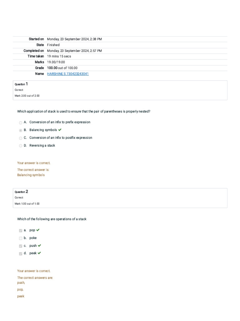 Stack - MCQ - Attempt Review | PDF | Notation | Software Development