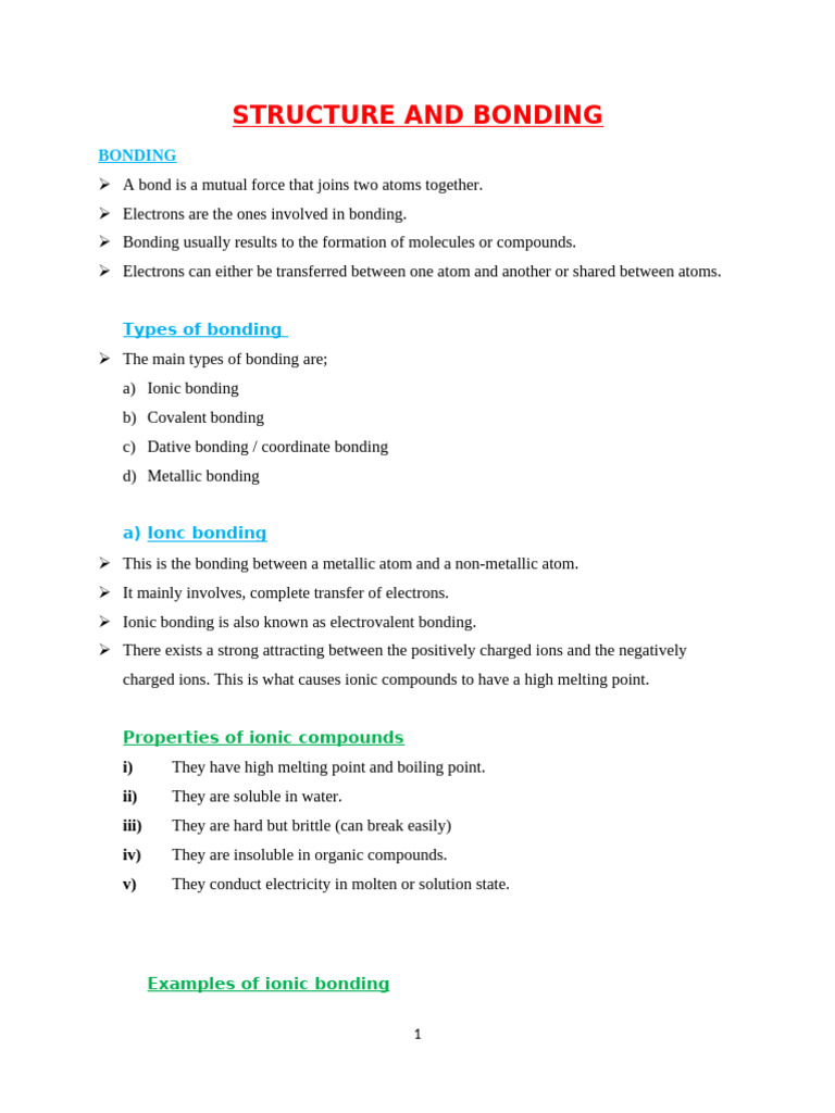 Structure and Bonding | PDF | Chemical Bond | Ionic Bonding