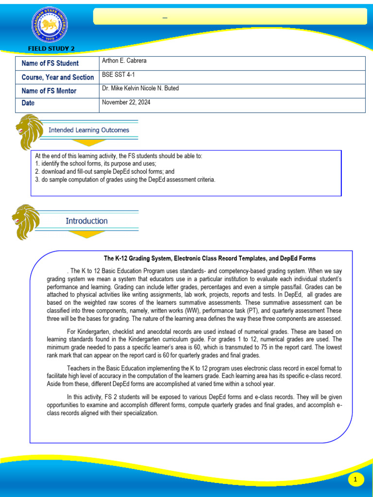 Cabrera Arthon E. FS 2 Act. 6666666 | PDF | Educational Assessment