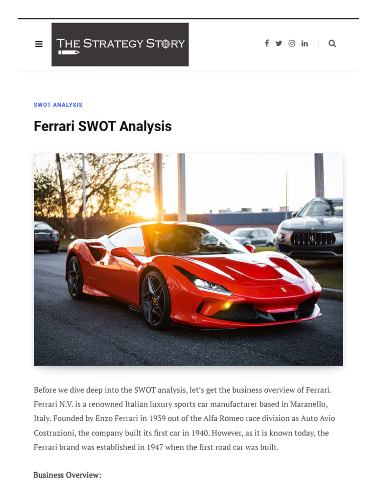 Ferrari SWOT Analysis Overview | PDF | Ferrari | Brand