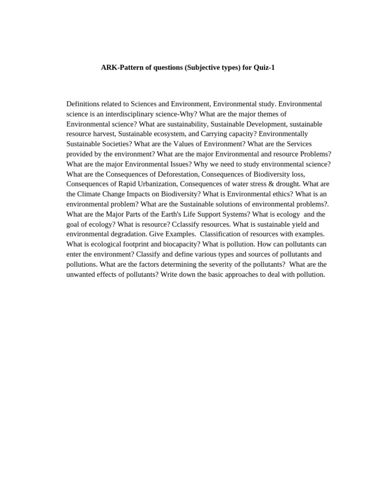 ARK-Pattern of Questions For Quiz-1 - Subjective Types. | PDF