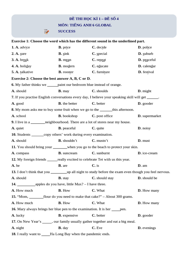 đề thi hki 1 - 4 | PDF