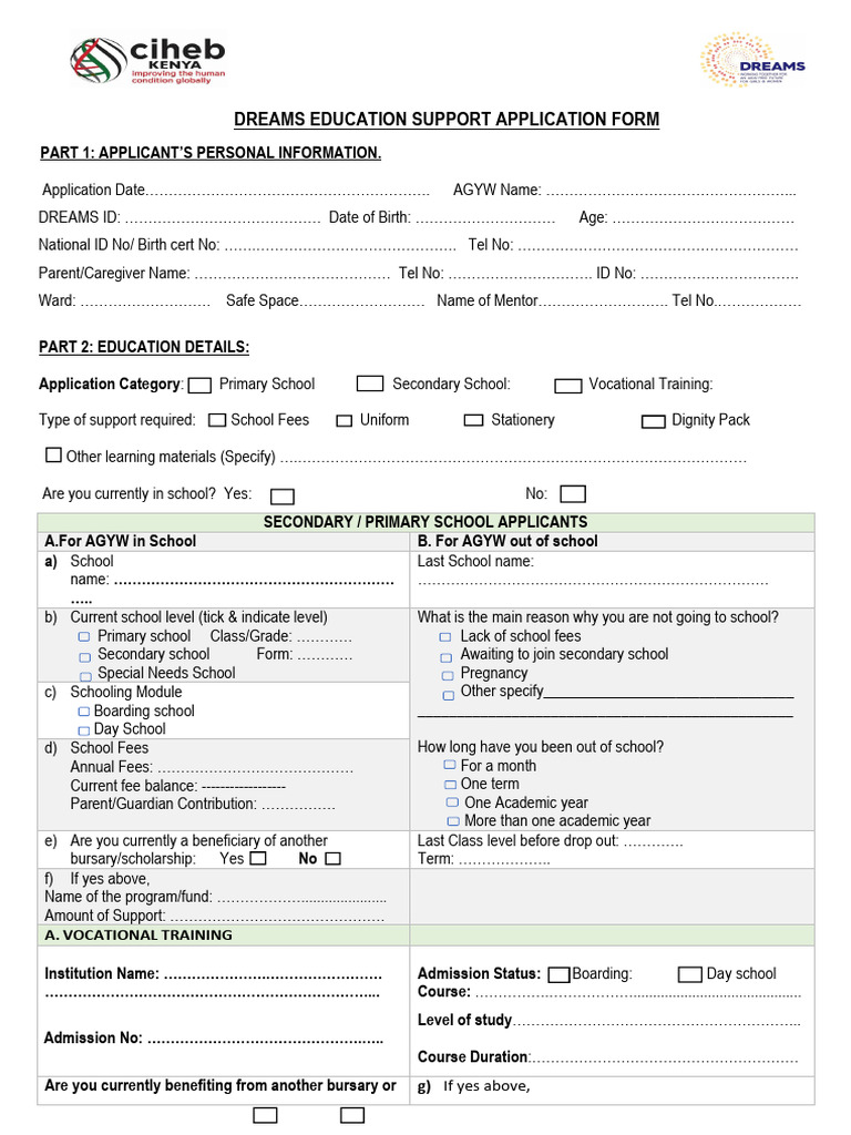 Education Support Application Form - Fy 24 | PDF