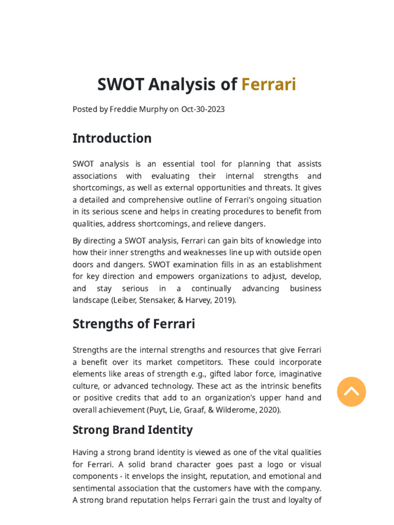 SWOT Analysis of Ferrari by Experts | PDF | Artificial Intelligence ...