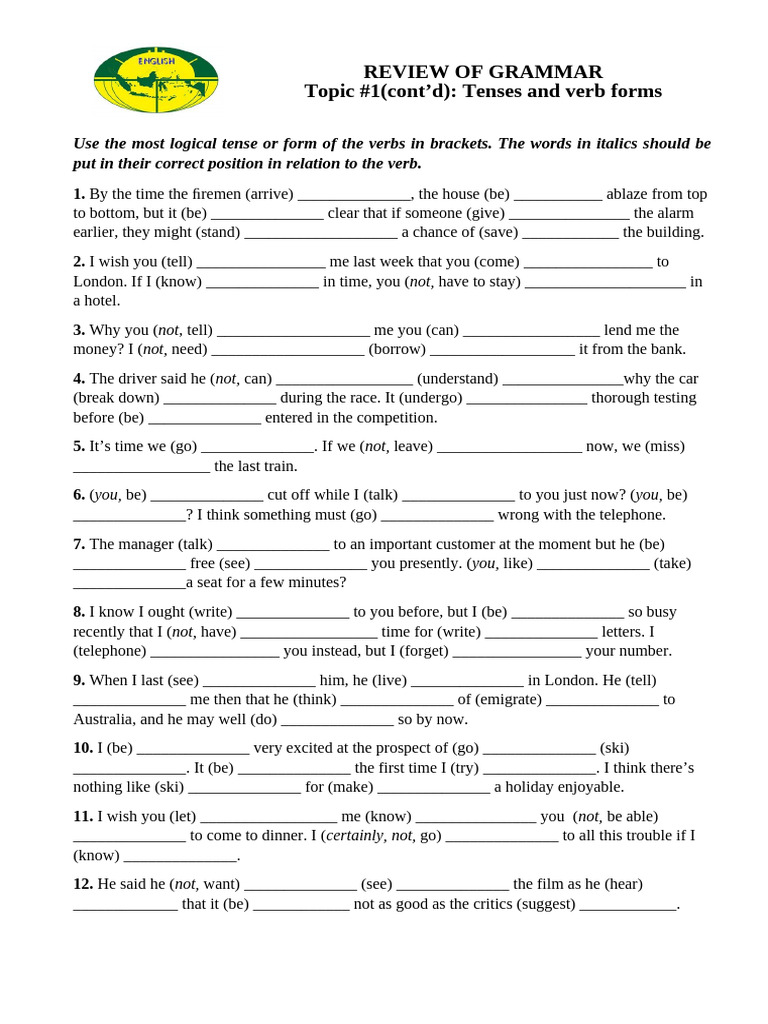 TENSES AND VERB FORMS - NK | PDF | Linguistic Typology | Languages