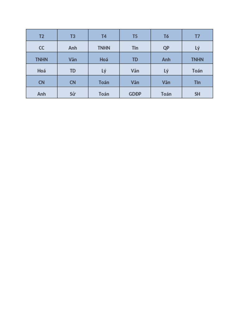 T2 T3 T4 T5 T6 T7 CC Anh TNHN Tin QP Lý TNHN Văn Hoá TD Anh TNHN Hoá TD Lý Văn Lý Toán CN CN ...