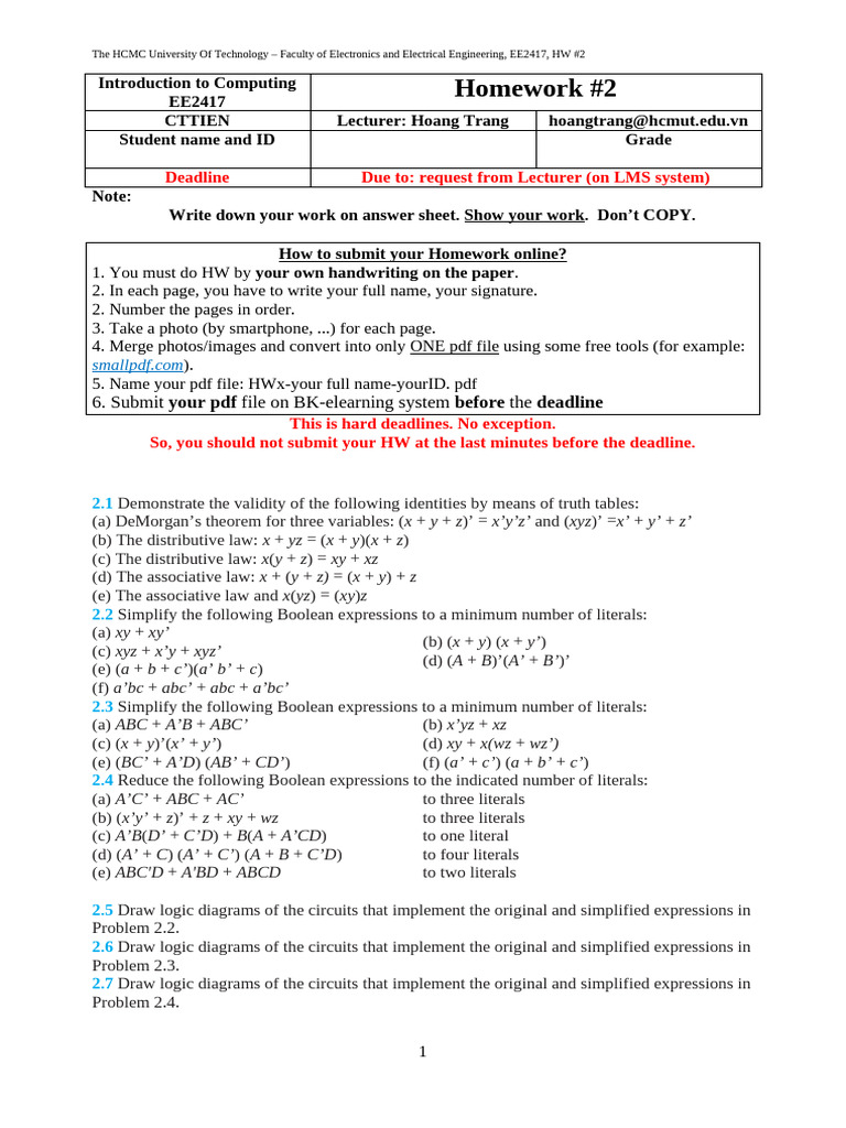 EE2417 Intro to Computing S1!24!25 HW2 | PDF | Computer Programming | Boolean Algebra