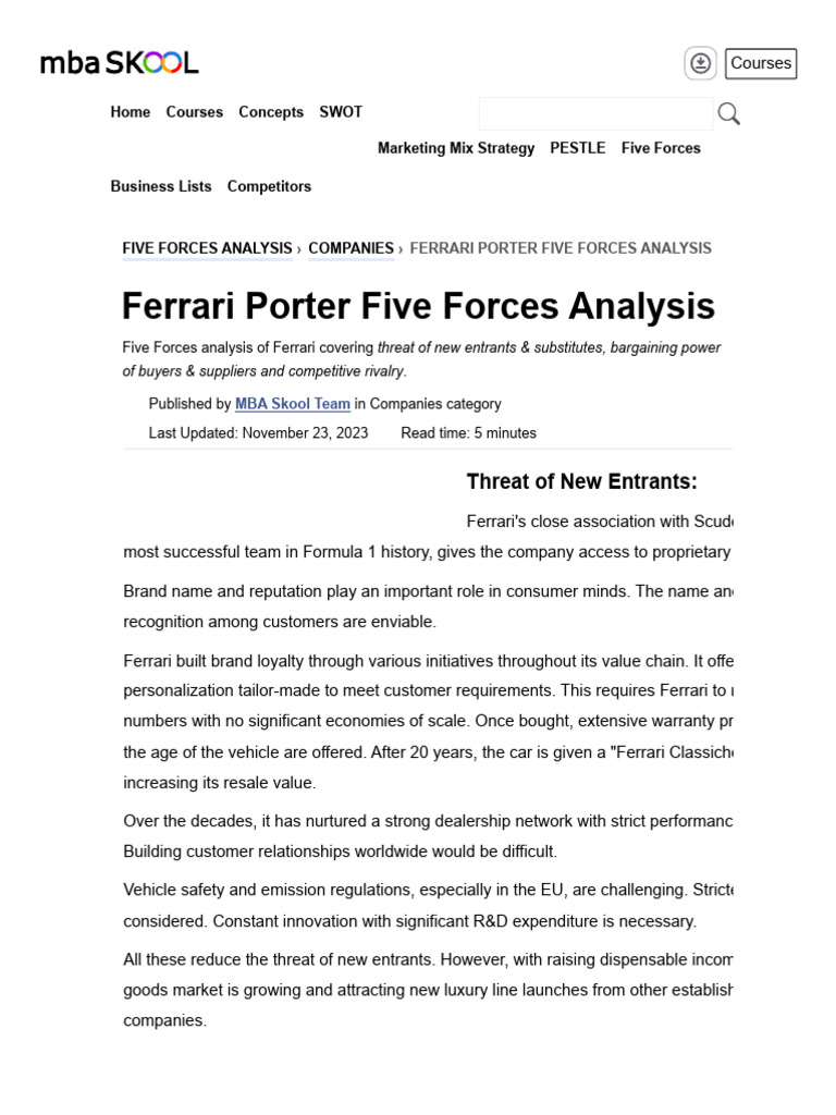 Ferrari Porter Five Forces Analysis _ MBA Skool | PDF | Ferrari | Business