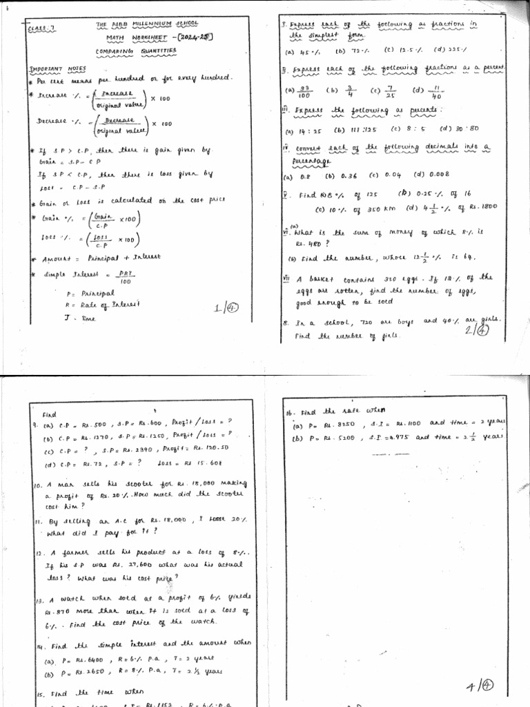 7 Comparing Quantities Worksheet Pdf 3387
