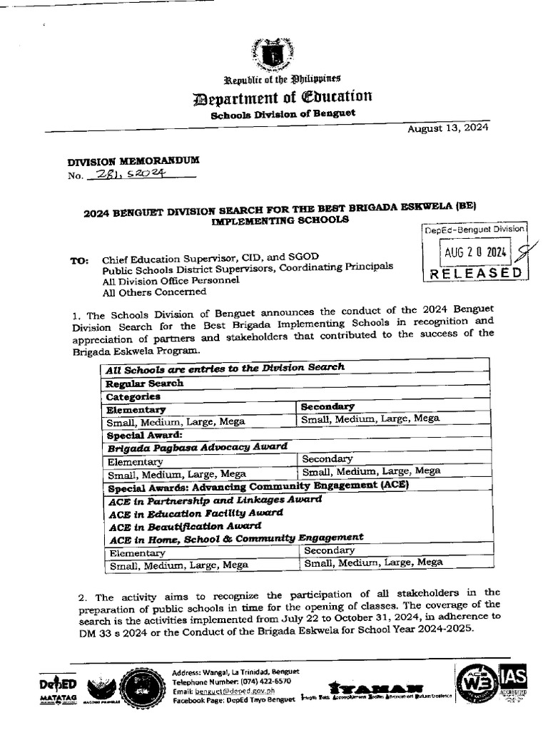 SDO Memo No. 281, S. 2024 | PDF
